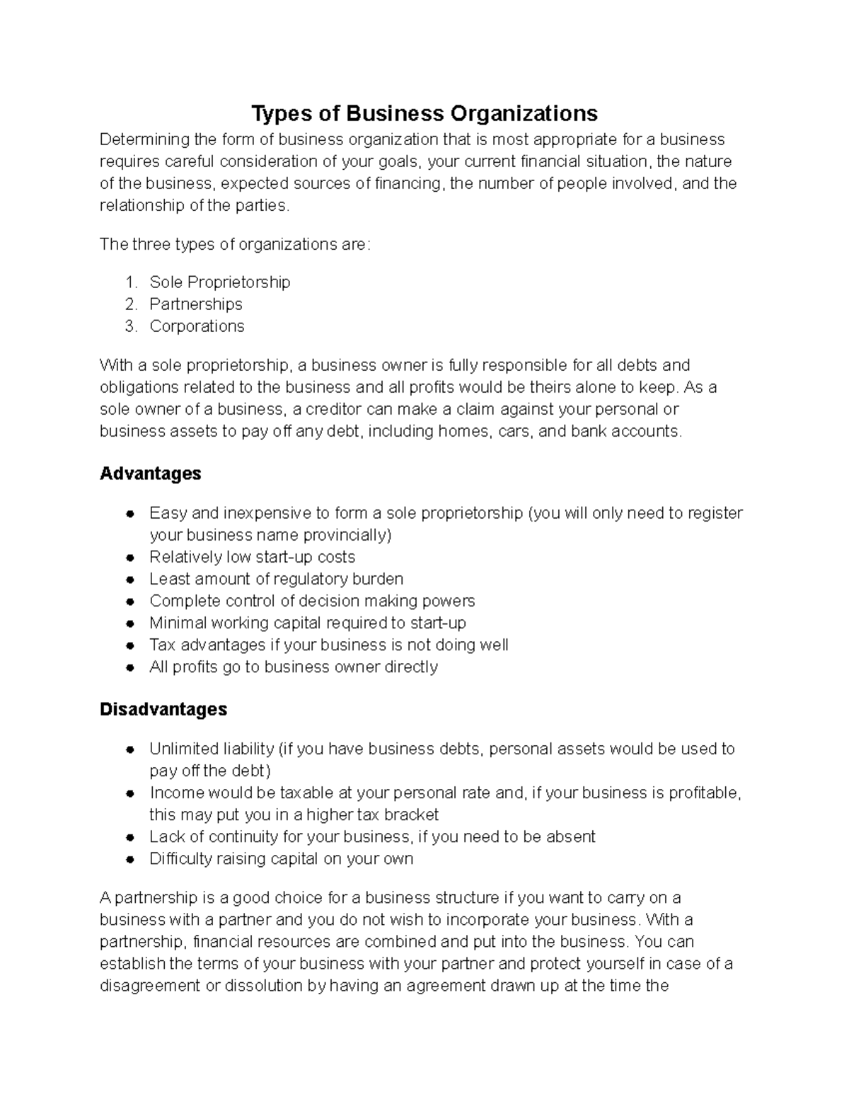 Types of Business Organizations - Types of Business Organizations ...