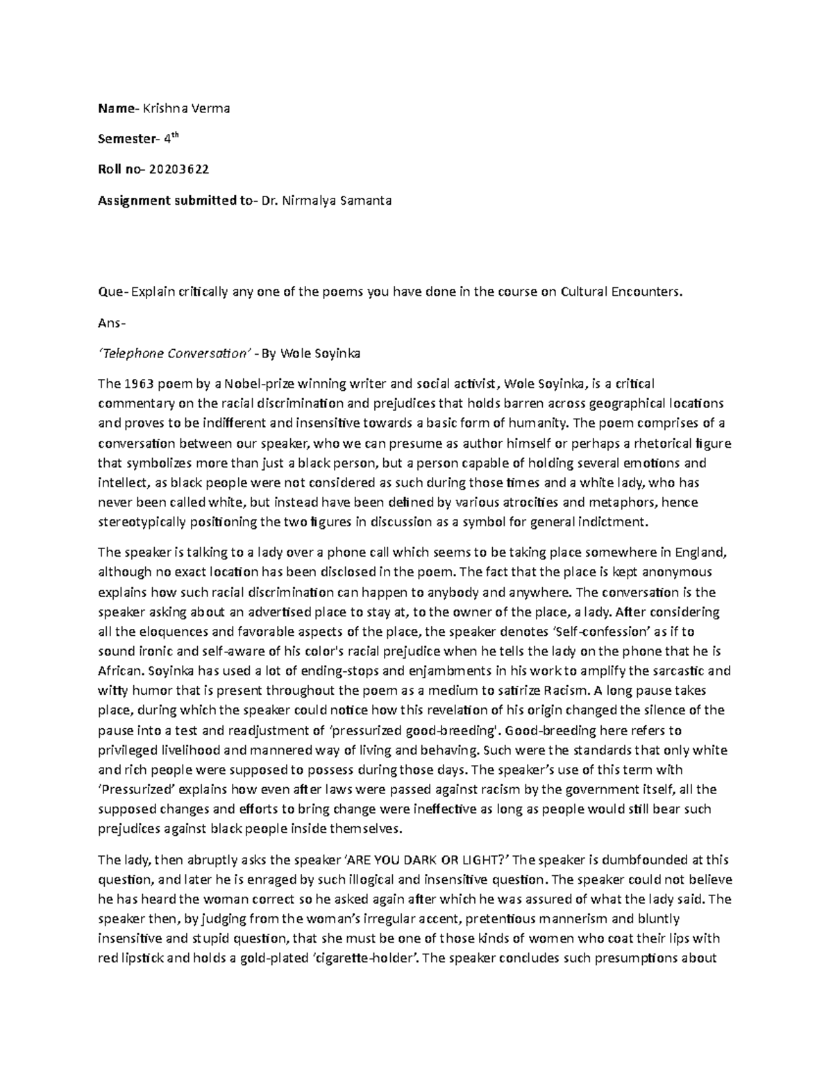 Cultural Encounters Assignment (Krishna Verma) - Name- Krishna Verma ...