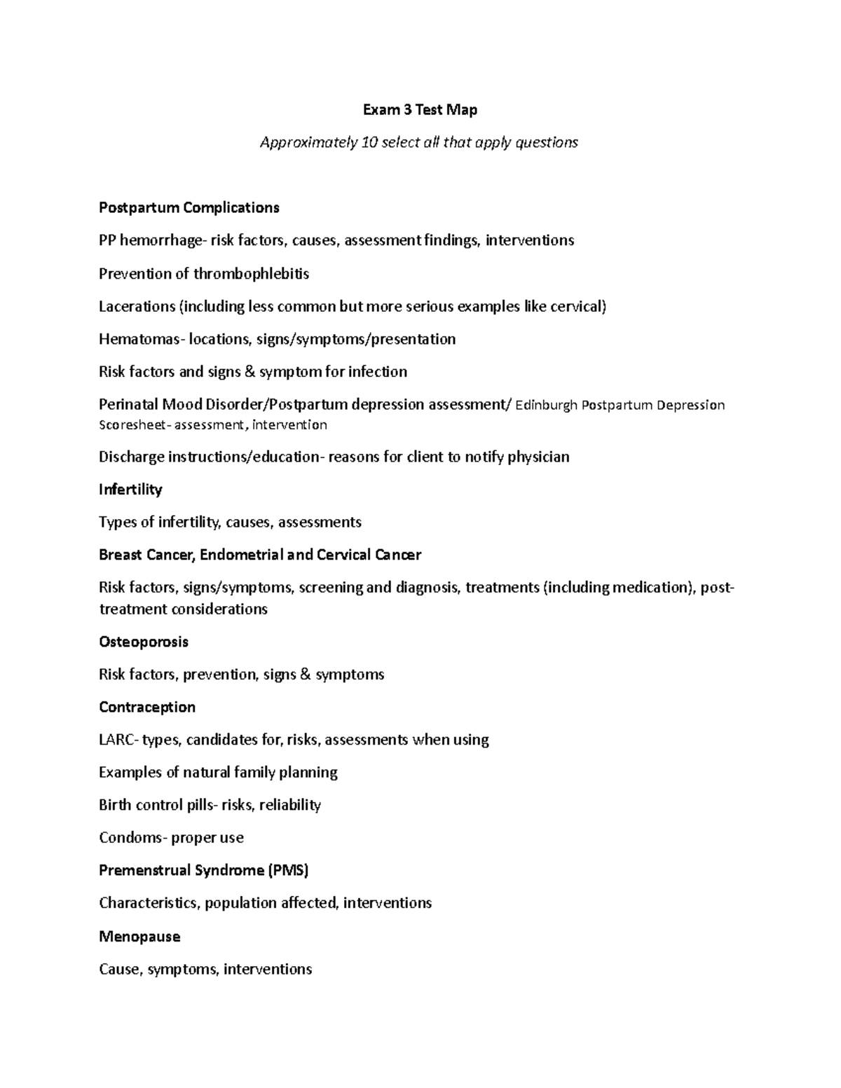 Test Map Exam 3 - Exam 3 Test Map Approximately 10 select all that ...