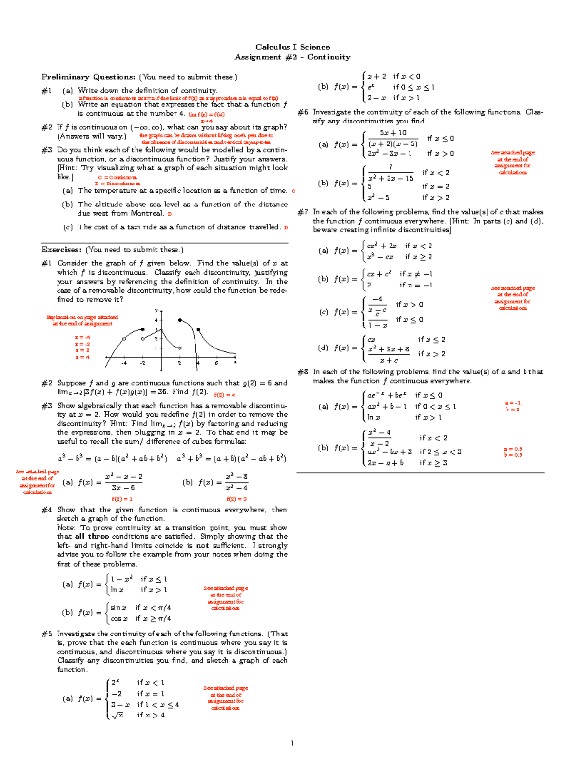 Assignment 2 Continuity Calculus I Science Assignment 2