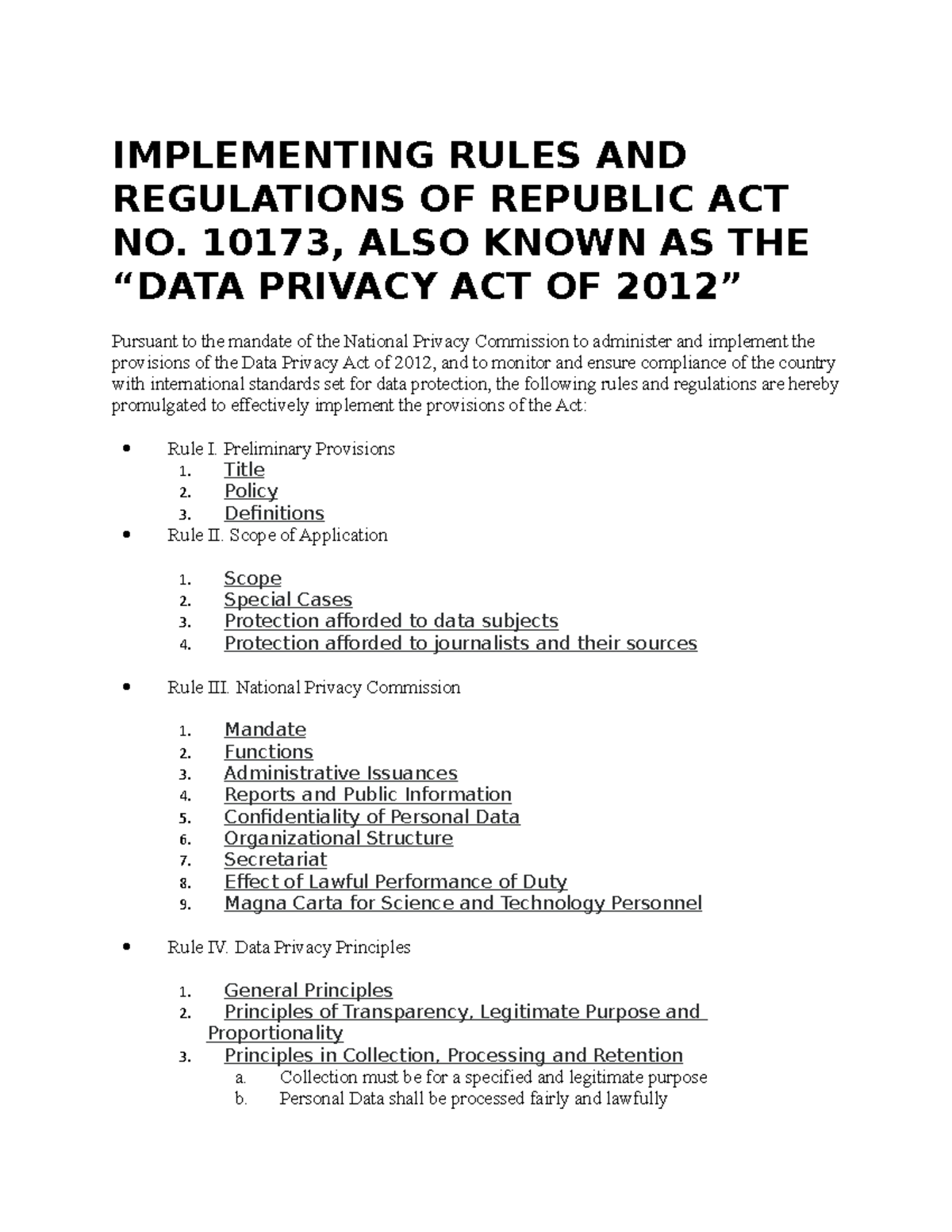 Philipppine Regulations Act - IMPLEMENTING RULES AND REGULATIONS OF REPUBLIC ACT NO. 10173, ALSO ...