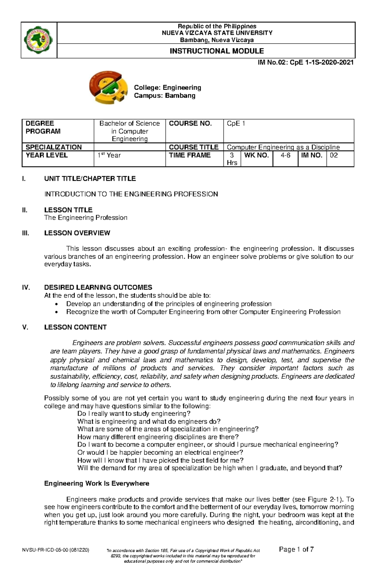 Module CED 2 - NUEVA VIZCAYA STATE UNIVERSITY Bambang, Nueva Vizcaya ...