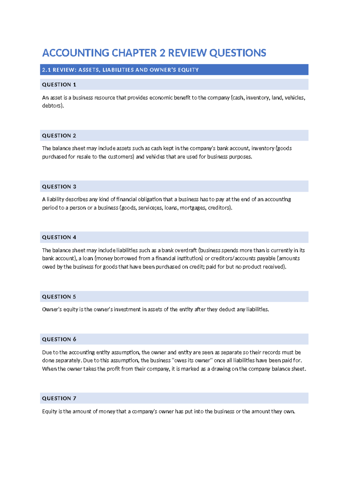 Chapter 2 Review Questions - ACCOUNTING CHAPTER 2 REVIEW QUESTIONS 2 ...