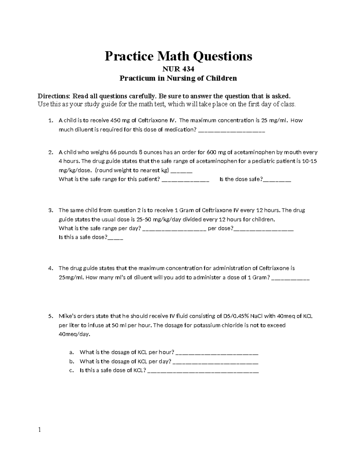 290236908 F15Practice Math Questions - Practice Math Questions NUR 434 ...