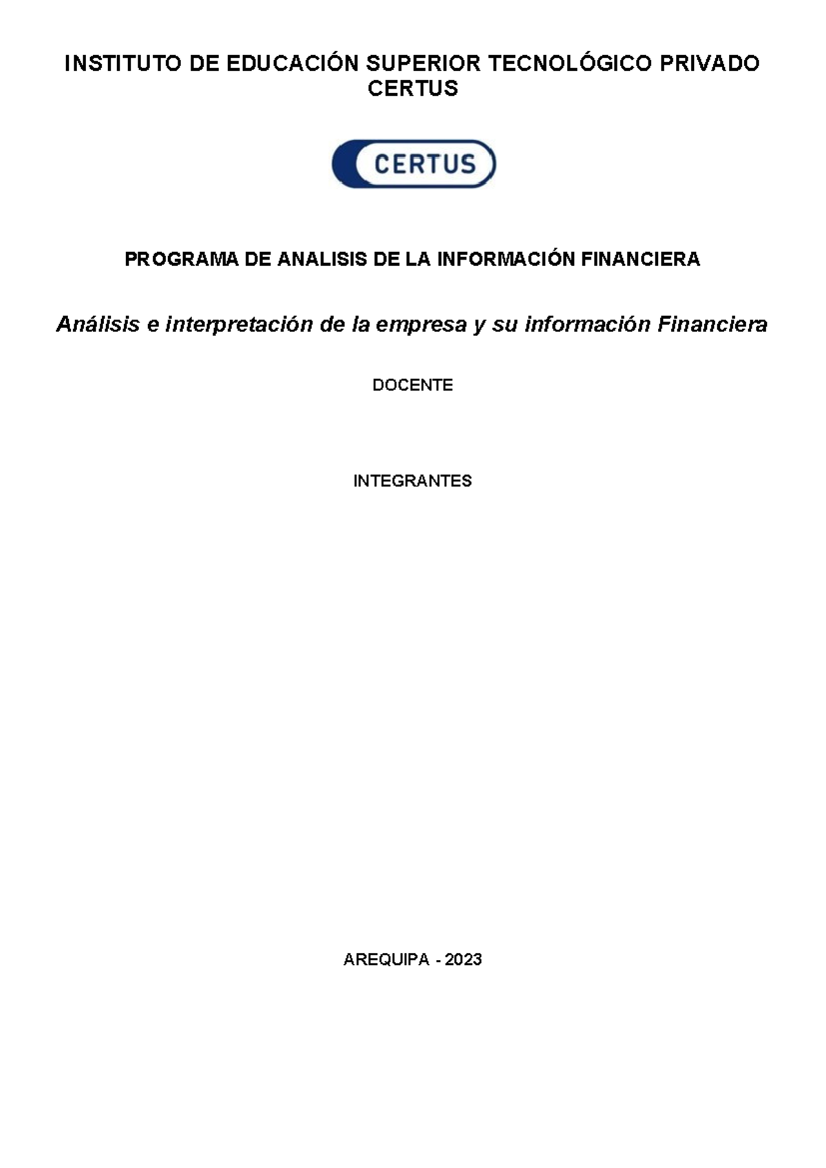 Instituto DE Educación Superior Tecnológico Privado Certus - Trabajo 2 ...