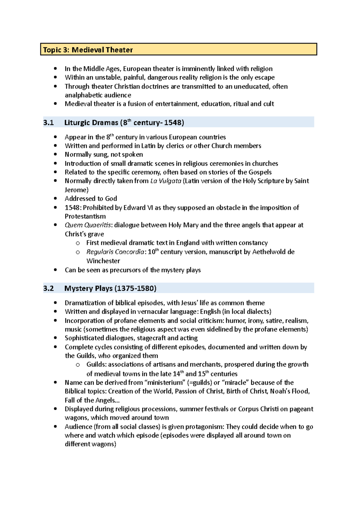 Tema 3: Medieval theatre: Apuntes de tutorías y lecturas obligatorias ...