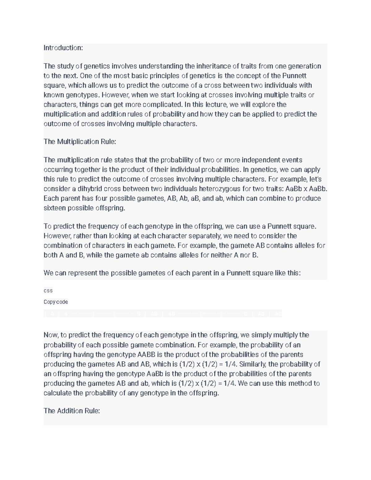 BIO1020 lecture notes 22 - Introduction: The study of genetics involves ...