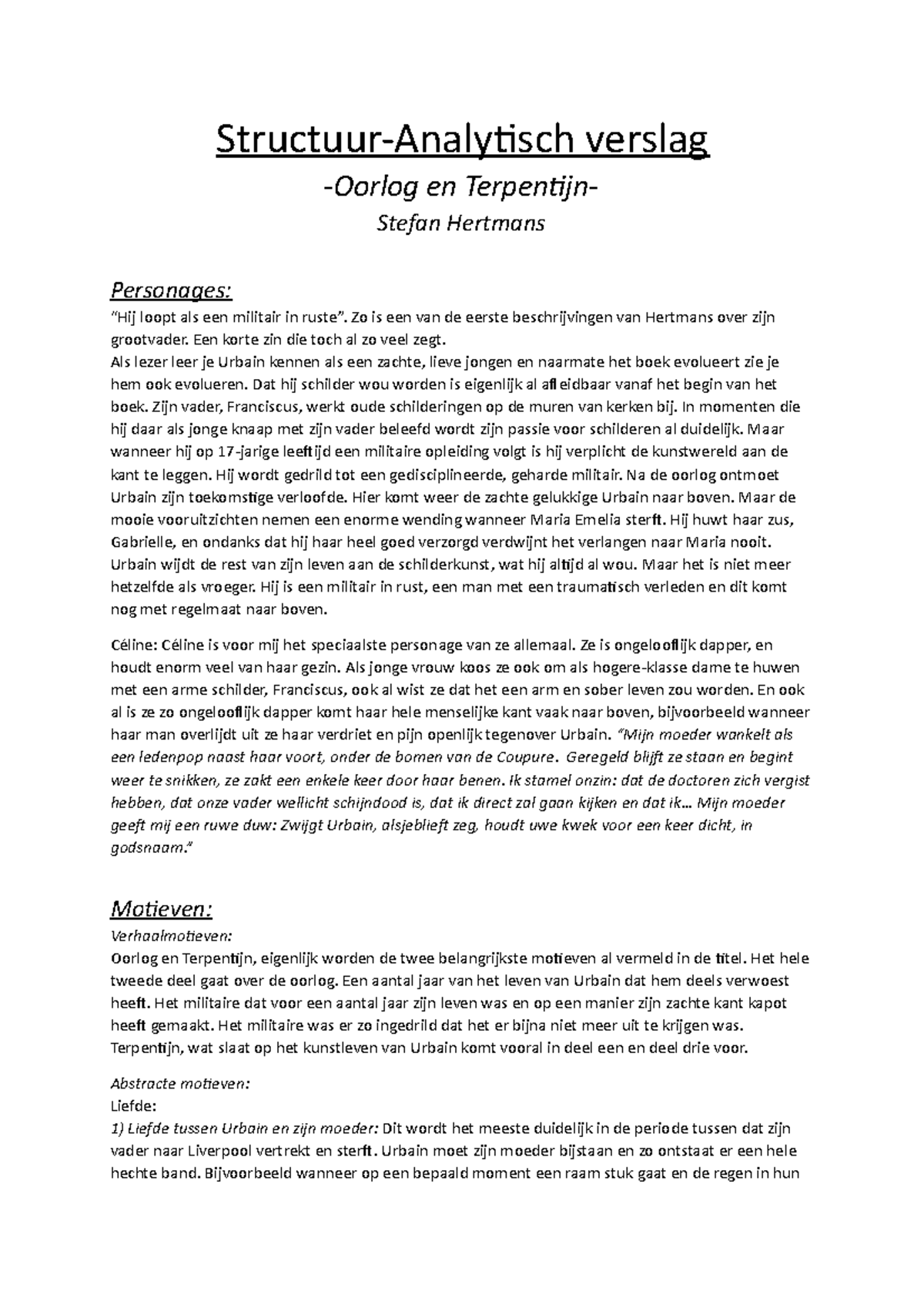 Kopie van Structuur analtisch verslag O&T - Structuur-Analytisch verslag -Oorlog en Terpentijn ...