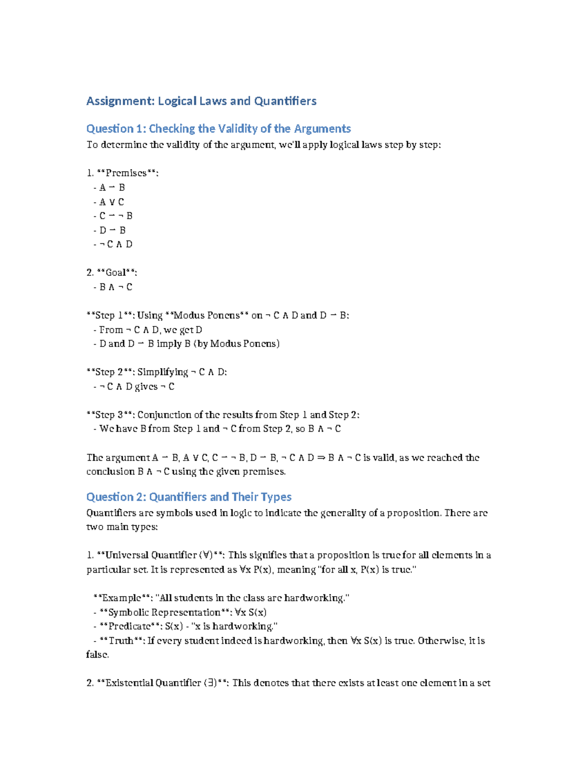 Math 1302 Assignment UNIT 5 - Assignment: Logical Laws and Quantifiers ...