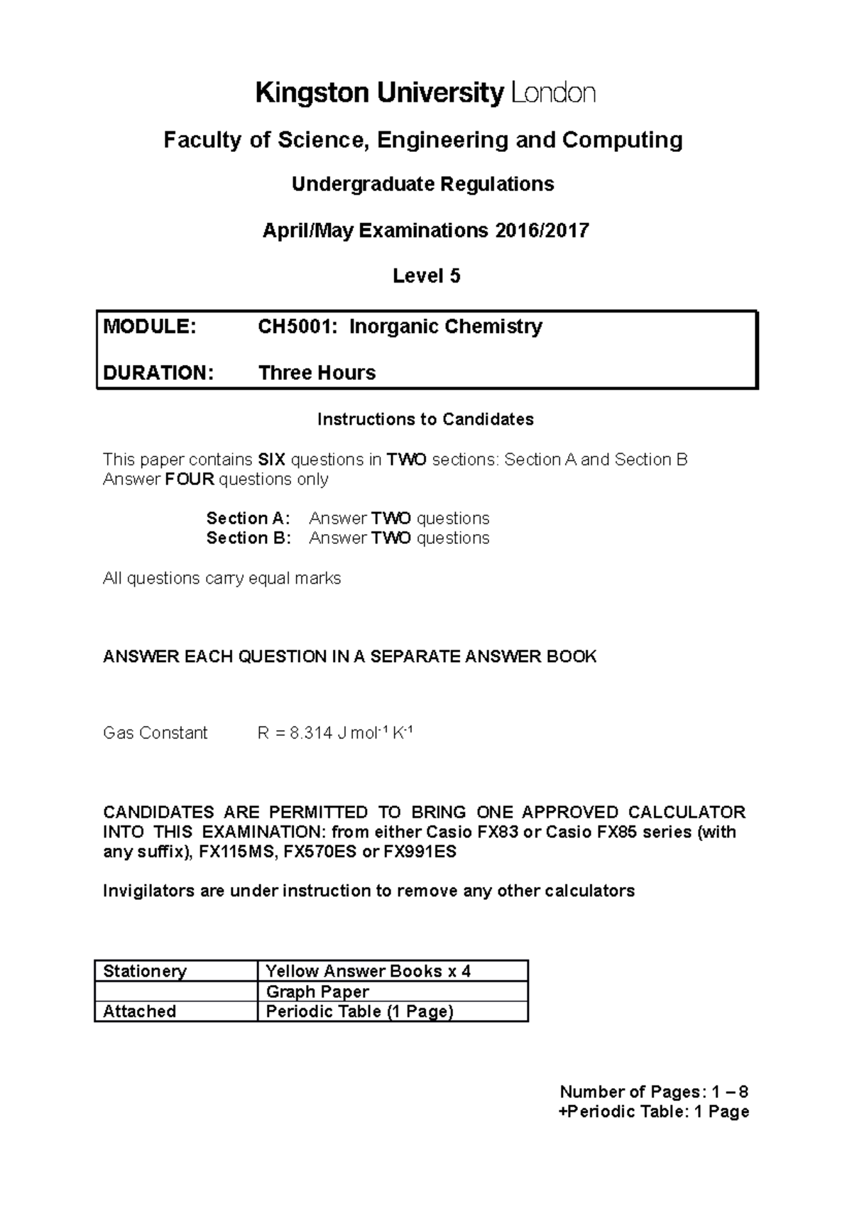 Inorganic Chemistry 2016/17 - Faculty of Science, Engineering and ...