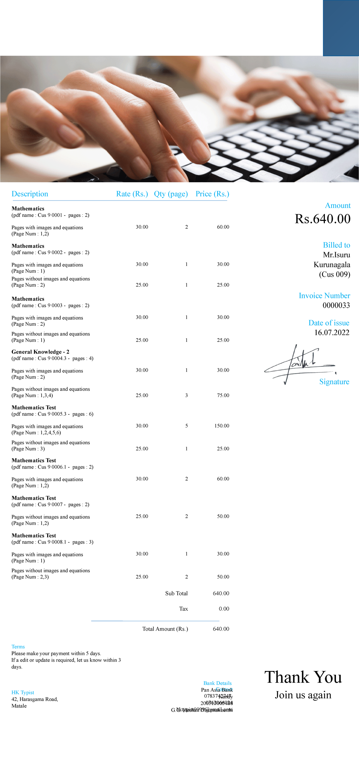 0000033 C9 - sad - Signature Date of issue 16. Invoice Number 0000033 ...