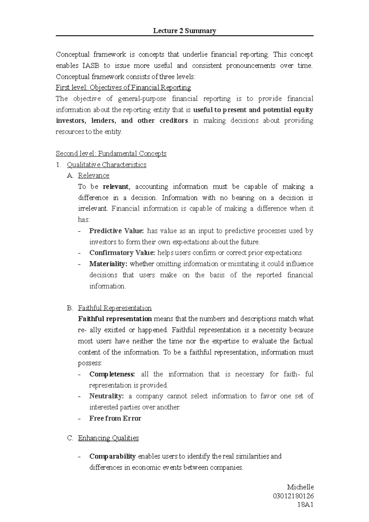 Lecture 2 summary - Michelle 03012180126 18A Lecture 2 Summary ...