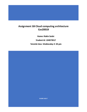 Assignment 2 cca - s104181789 Cloud Computing Architecture Assignment 2 - Studocu