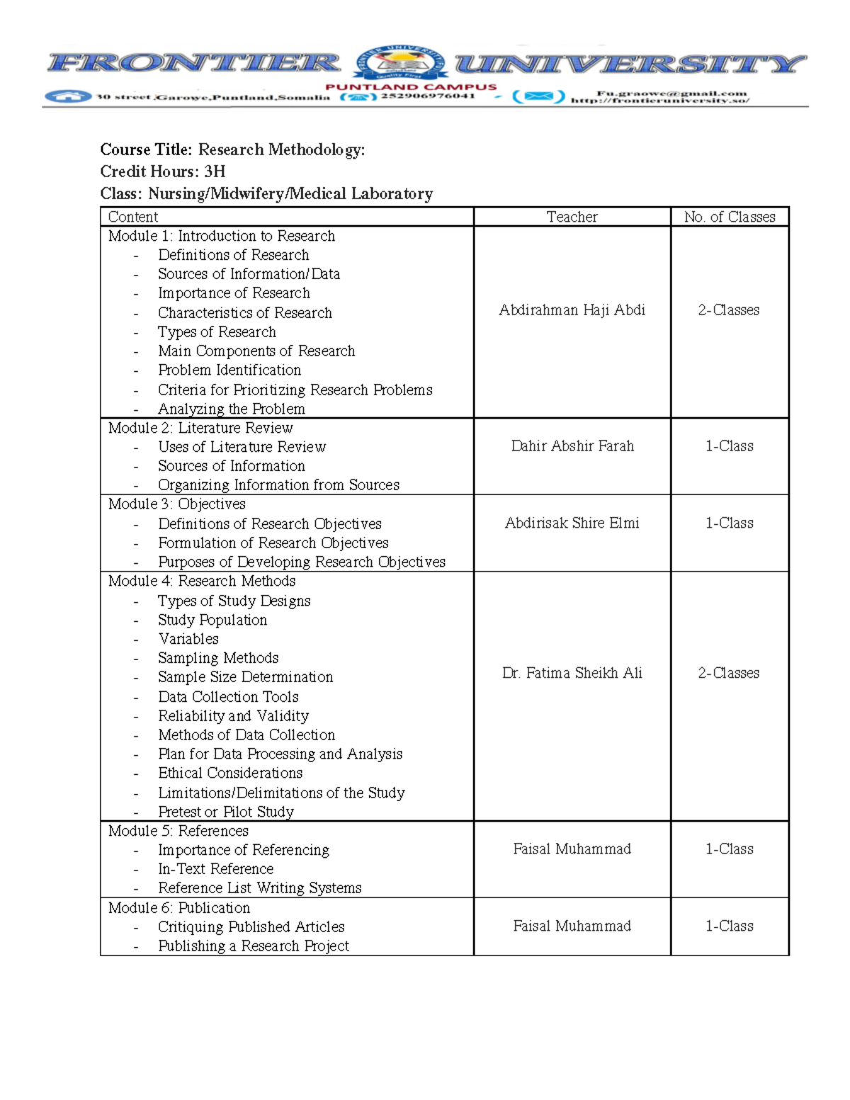 Course Outline for Research Methodology - Course Title: Research ...