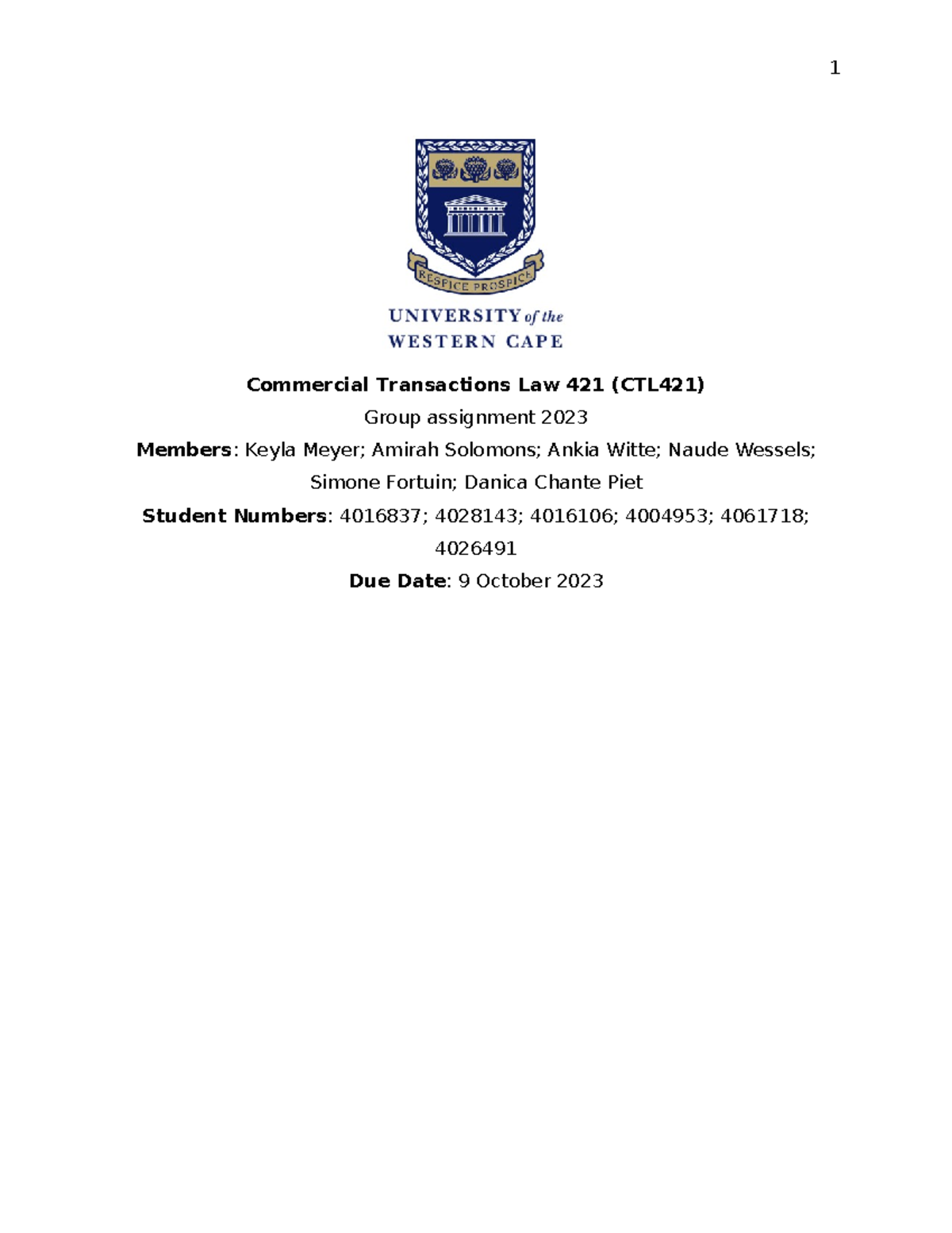 Commercial Transactions Law 421 CTL421 Assignment - Commercial Transactions Law 421 (CTL421 ...