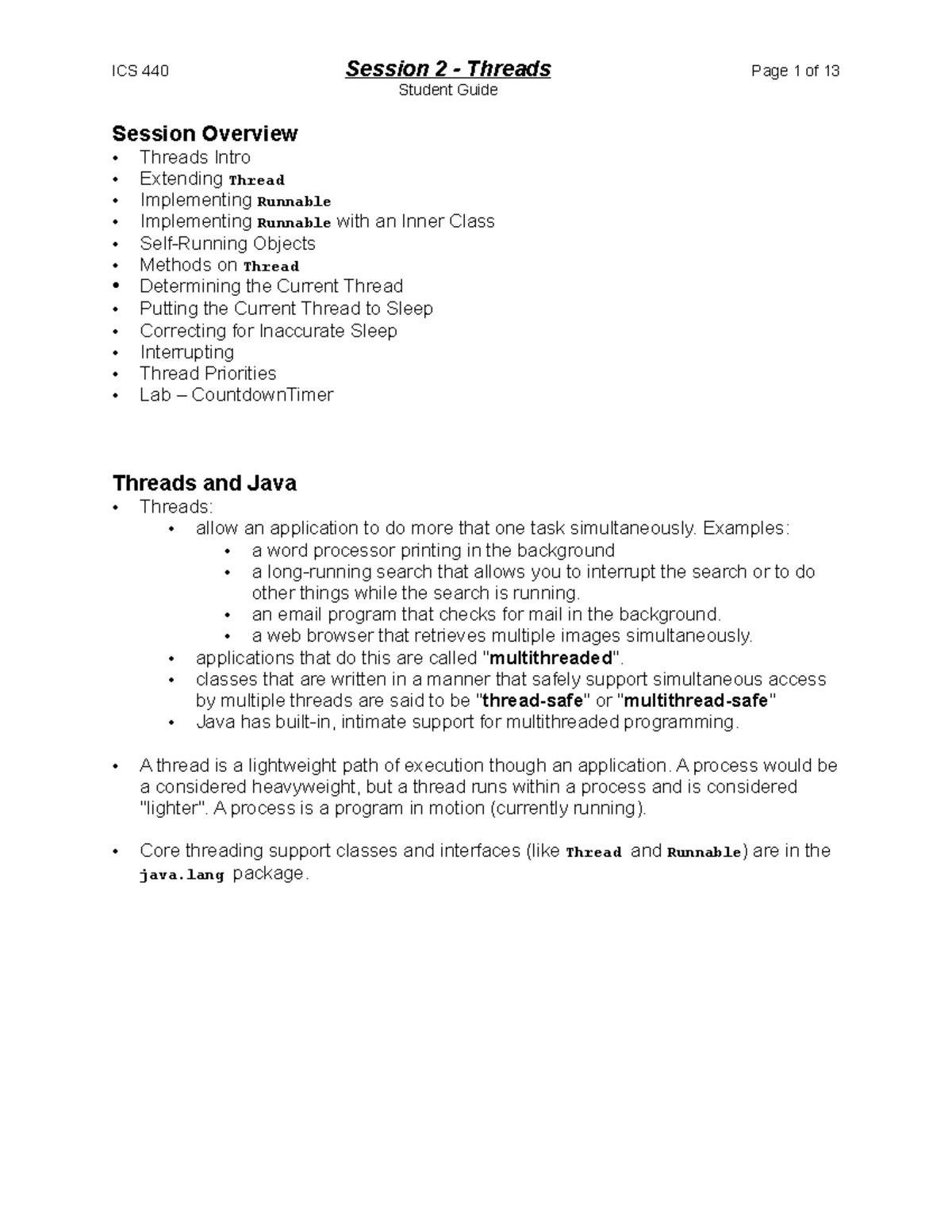 Student Guide 02 - N/A - Student Guide Session Overview Threads Intro ...