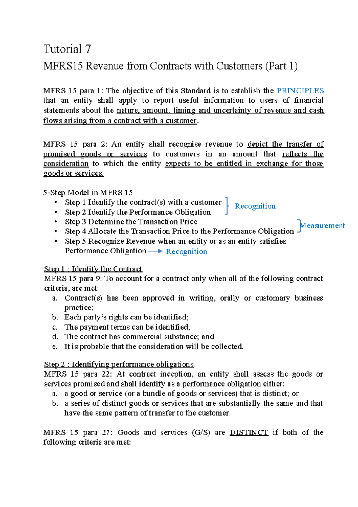 Tutorial 7 MFRS15 Revenue from Contracts with Customers 2 - MFRS 15 ...