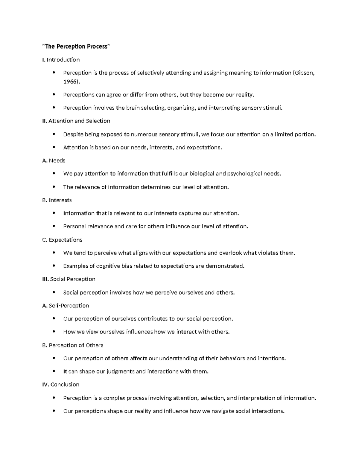 CPS final The Perception Process - "The Perception Process" I ...
