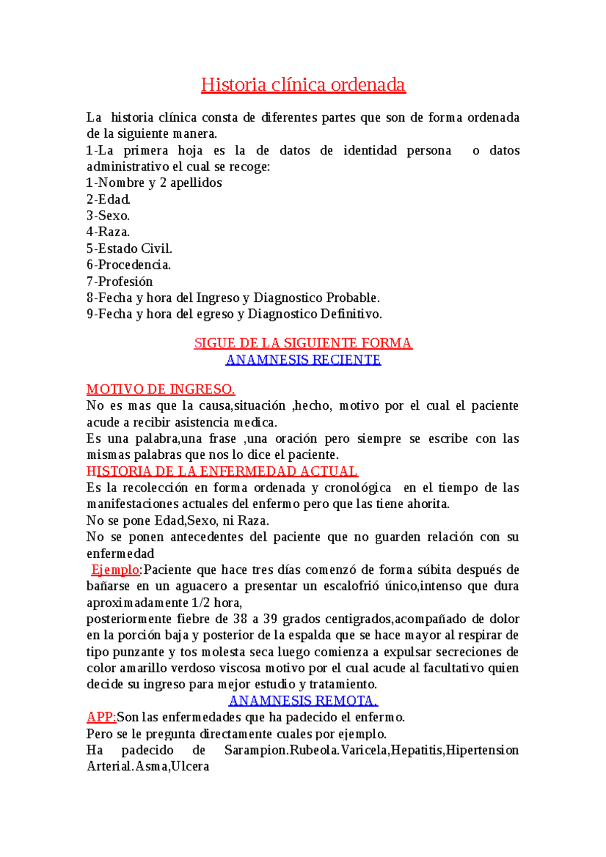 Historia Clinica Ordenada - Historia clínica ordenada La historia ...