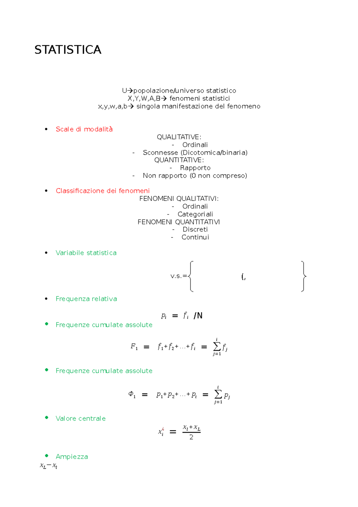 Formulario di statistica - Statistica - a.a. 2012/2013 - STATISTICA ...