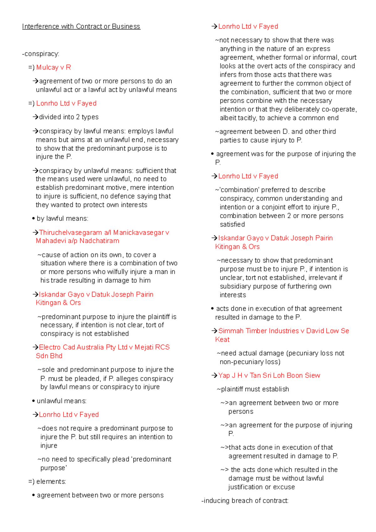 NOT OUT Chapter (Interference with Contract or Business) - Interference ...