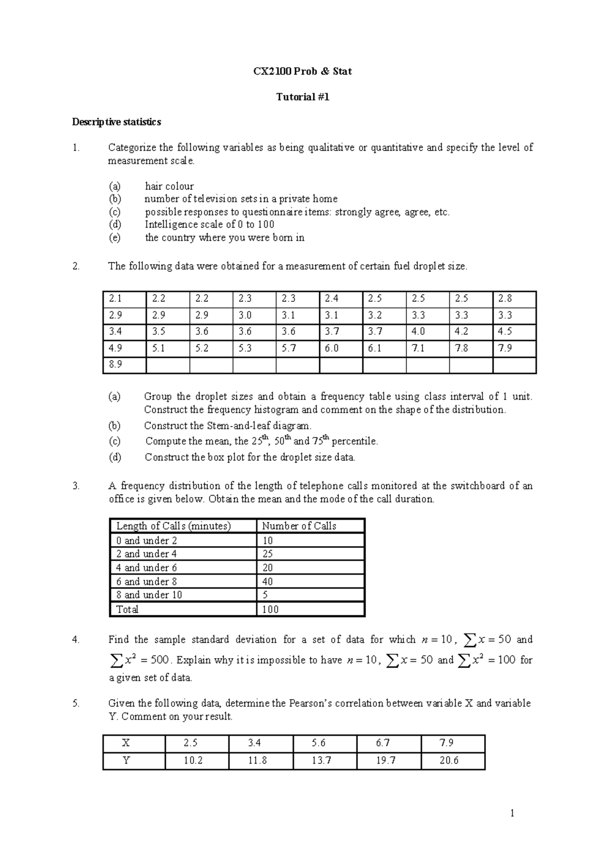 SC2000 Tutorial 1 - Turotial - 1 CX2100 Prob & Stat Tutorial ...
