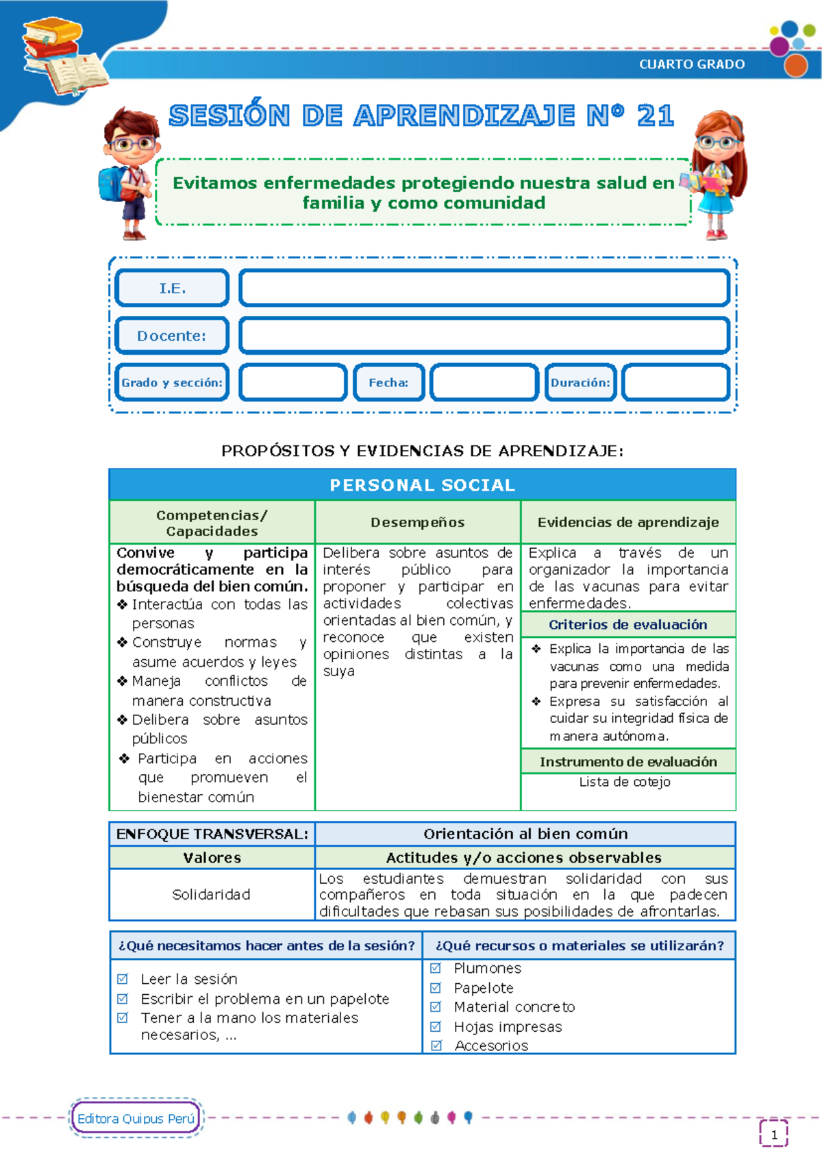 1.- 4to Sesiones de aprendizaje - Semana 3 - UD II - Editora Quipus Perú-1 - ####### Editora ...