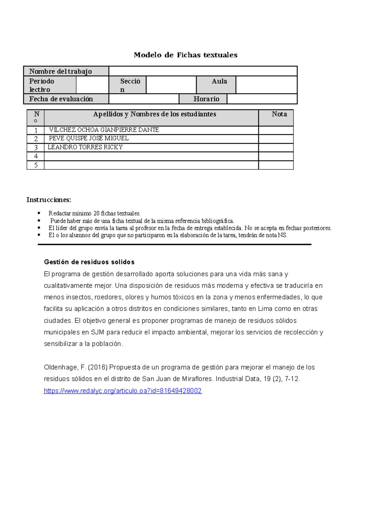 Ejemplo Fichas Textuales Grupo 6 5 - Modelo de Fichas textuales Nombre ...