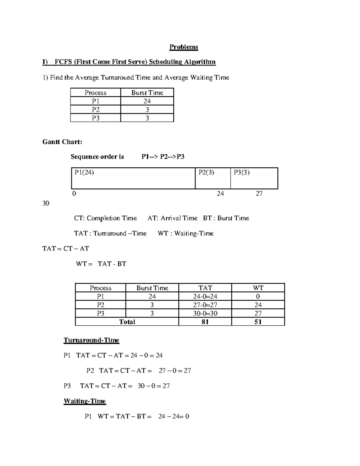 OS Problems - Problems I) FCFS (First Come First Serve) Scheduling ...