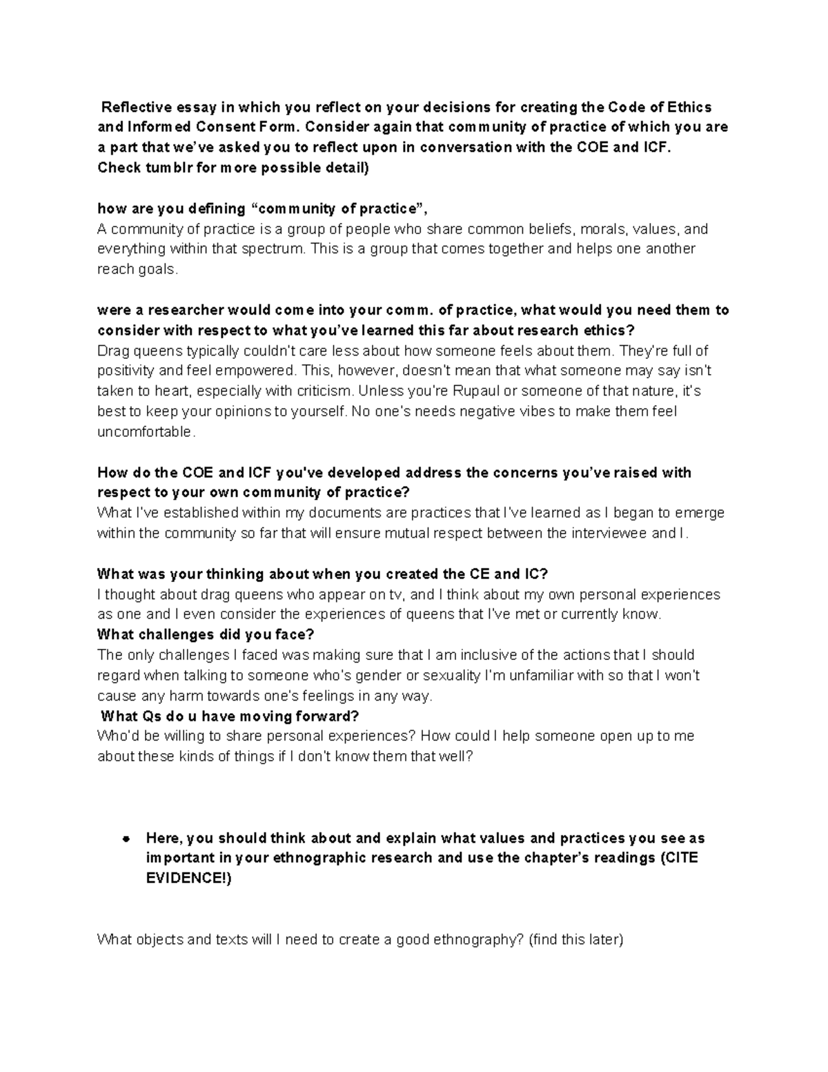 WA2 Rough Draft - Reflective essay in which you reflect on your ...