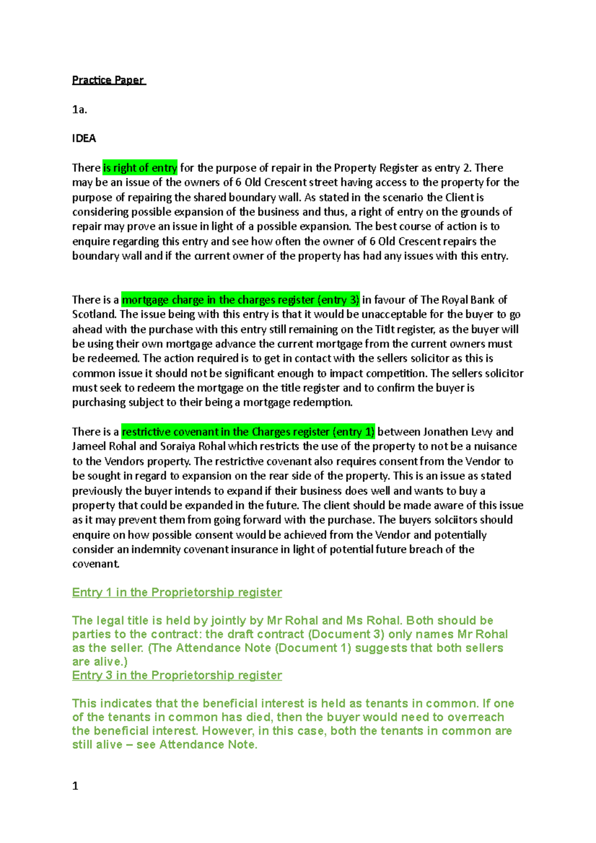 RE Practice Paper - Practice Paper 1a. IDEA There is right of entry for ...