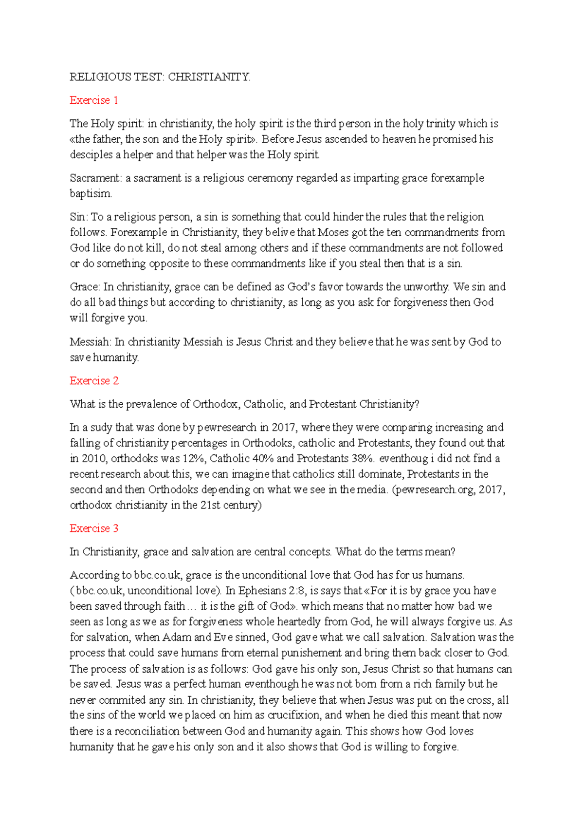 Religiøus test. - RELIGIOUS TEST: CHRISTIANITY. Exercise 1 The Holy ...