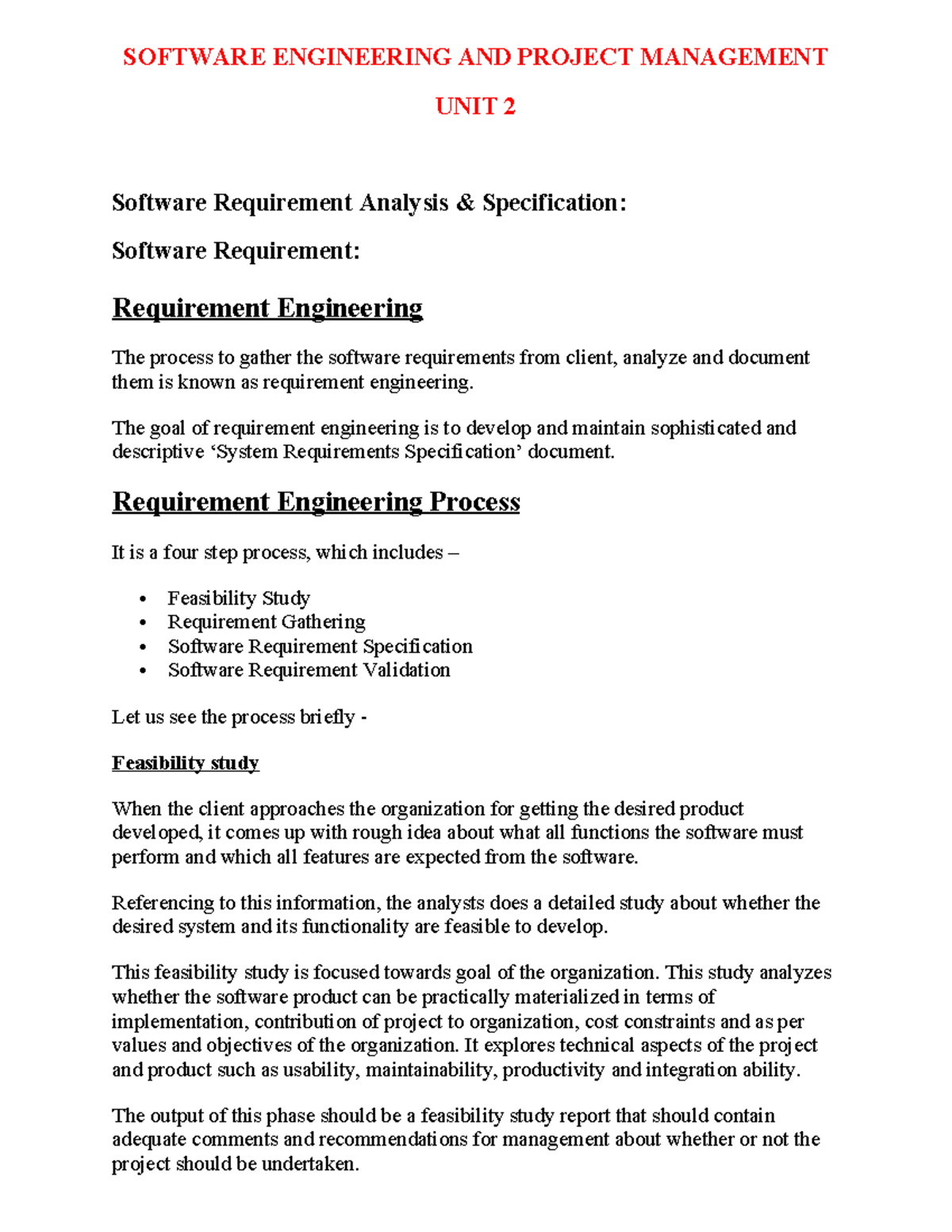 SEPM Unit 2 Notes - Good Course - SOFTWARE ENGINEERING AND PROJECT ...
