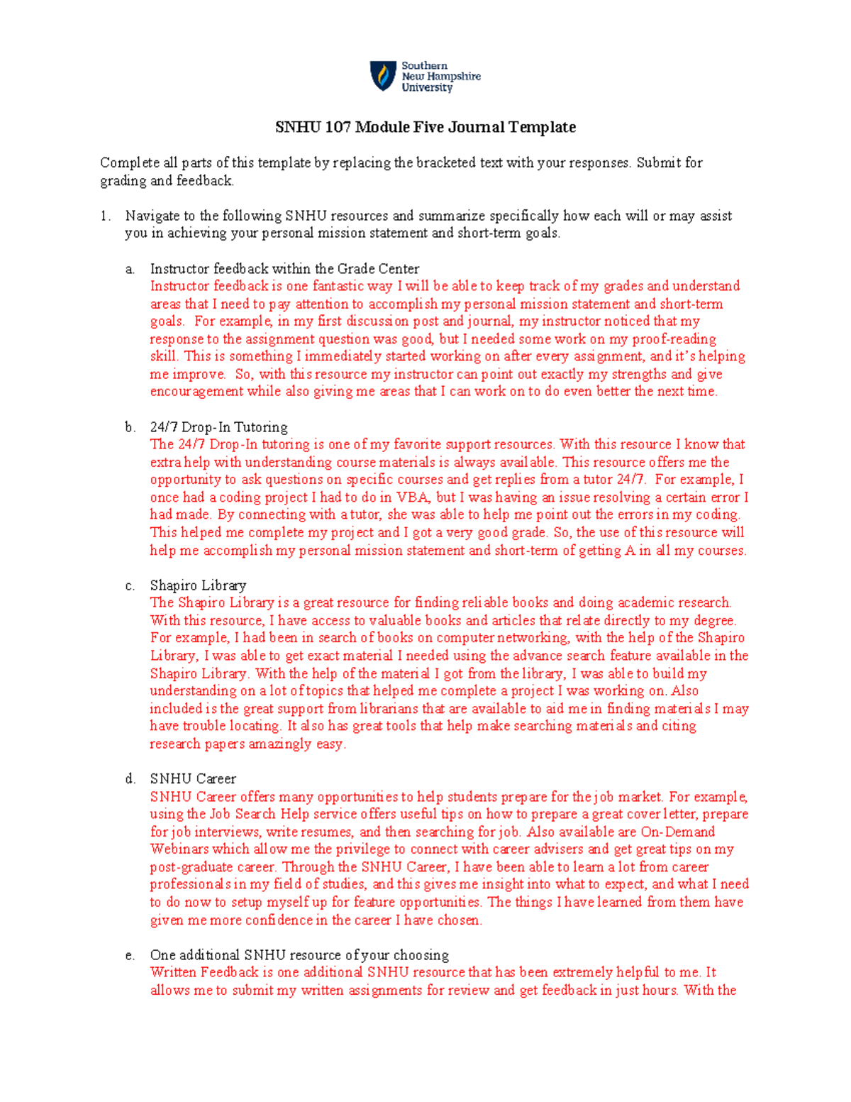 SNHU 107 Module Five Journal - Submit for grading and feedback. 1 ...
