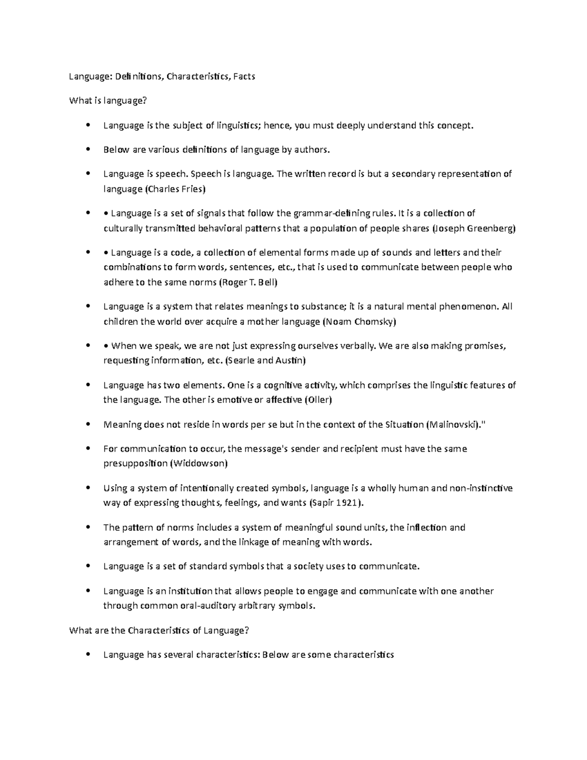 Language Definition And Its Characteristics Language Definitions