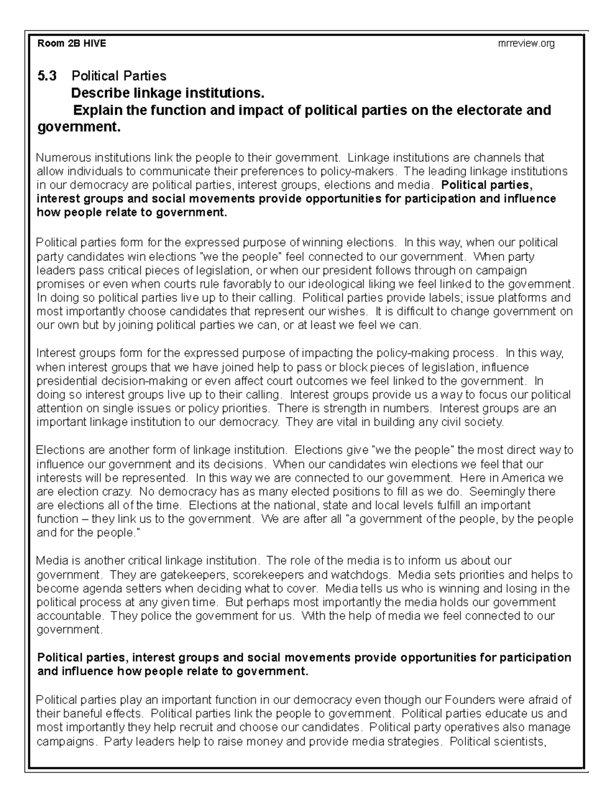 Linkage Institutions Reading and Questions - Room 2B HIVE mrreview 5 ...