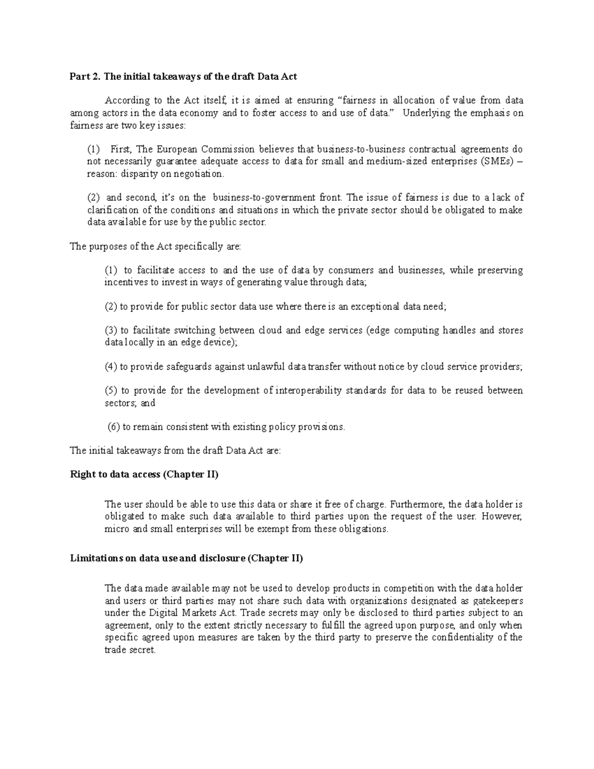 Part 2 - Cours M2 - Part 2. The initial takeaways of the draft Data Act ...