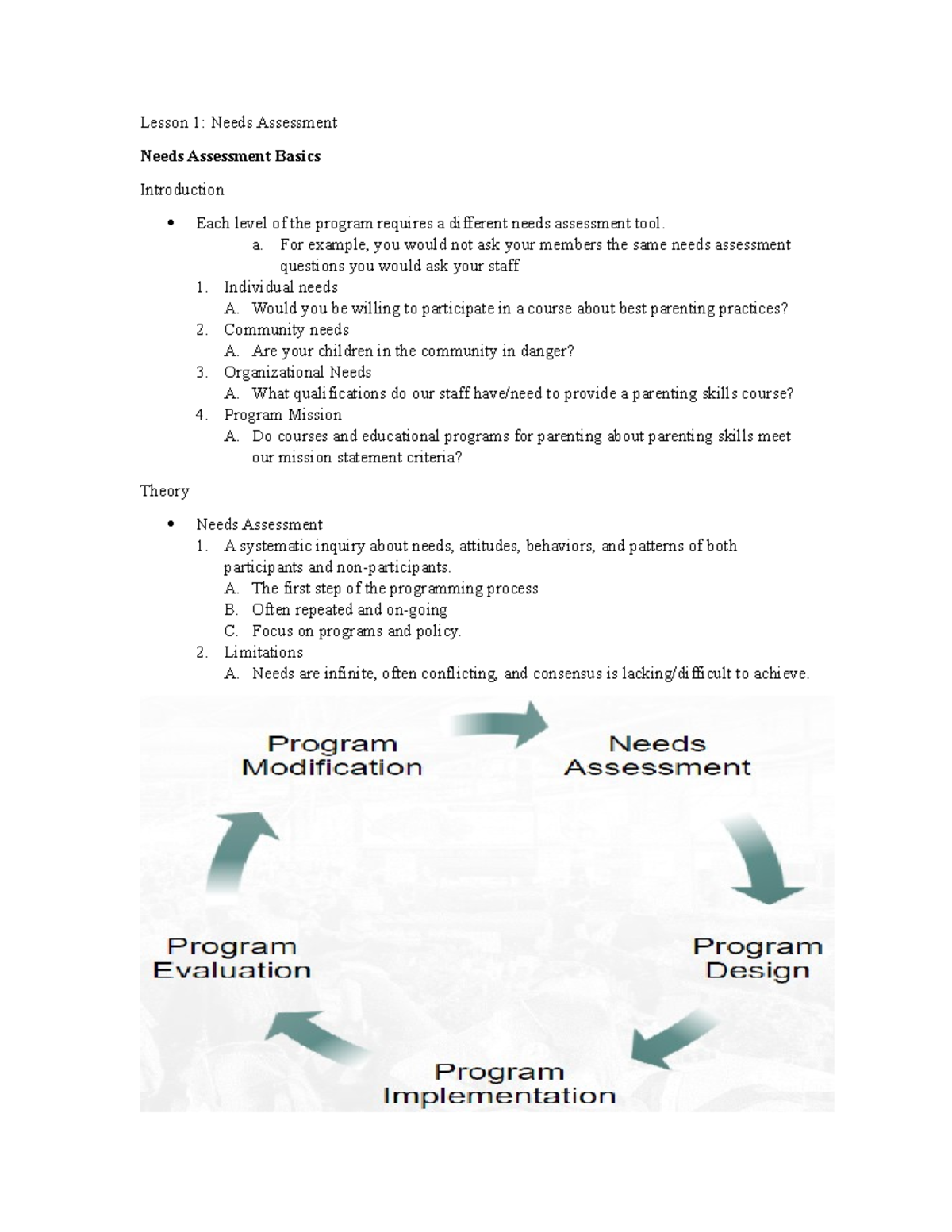 Lesson 1 AHSC 260 - Notes - Lesson 1: Needs Assessment Needs Assessment ...