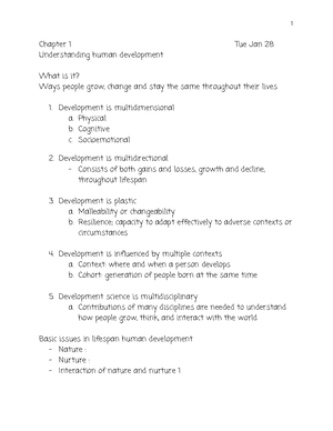 Chapter 1 notes - PSY 211 – Lifespan Development Chapter 1 ...