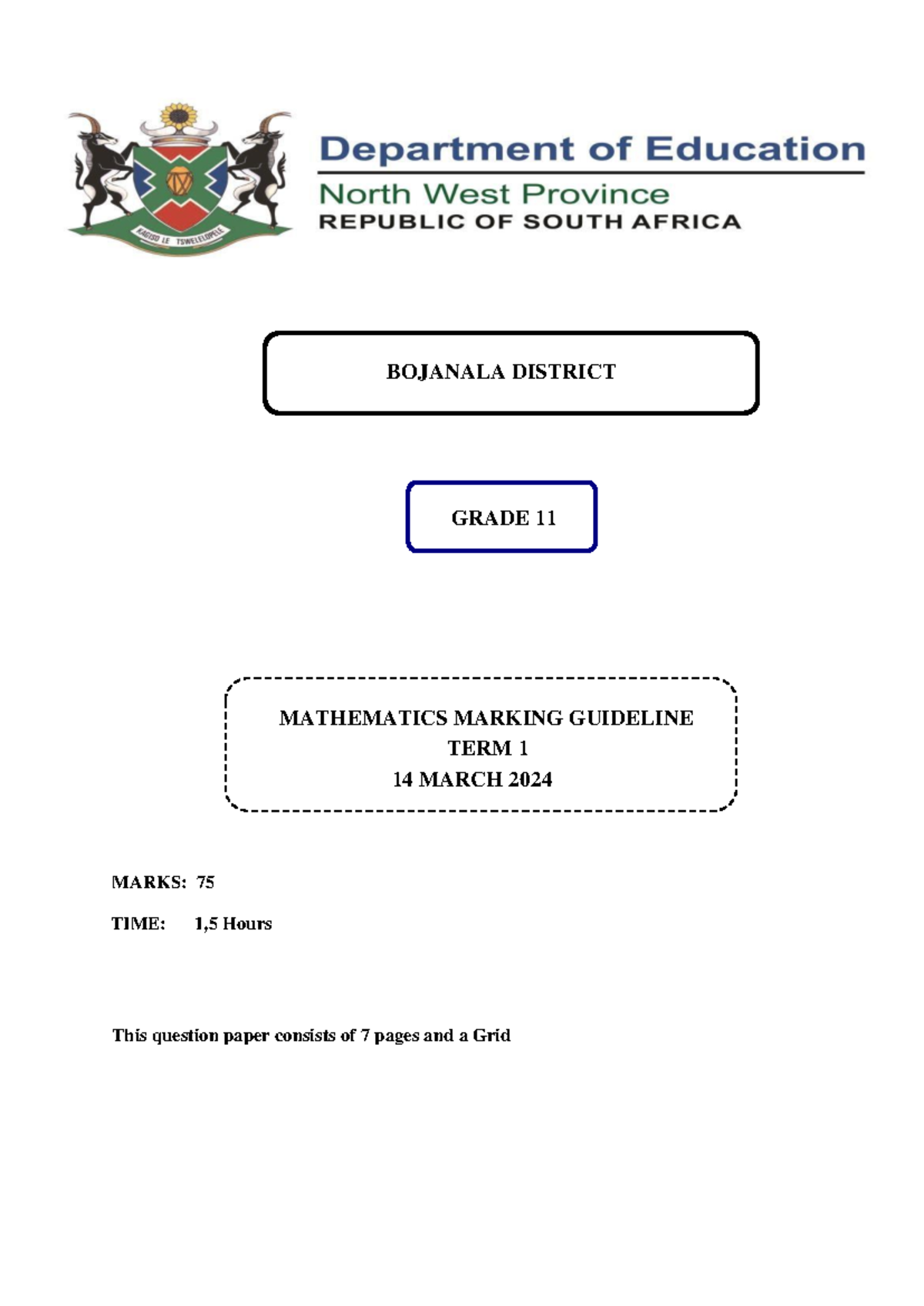2024 Gr 11 Maths Memo Term 1-1 final - BOJANALA DISTRICT GRADE 11 ...
