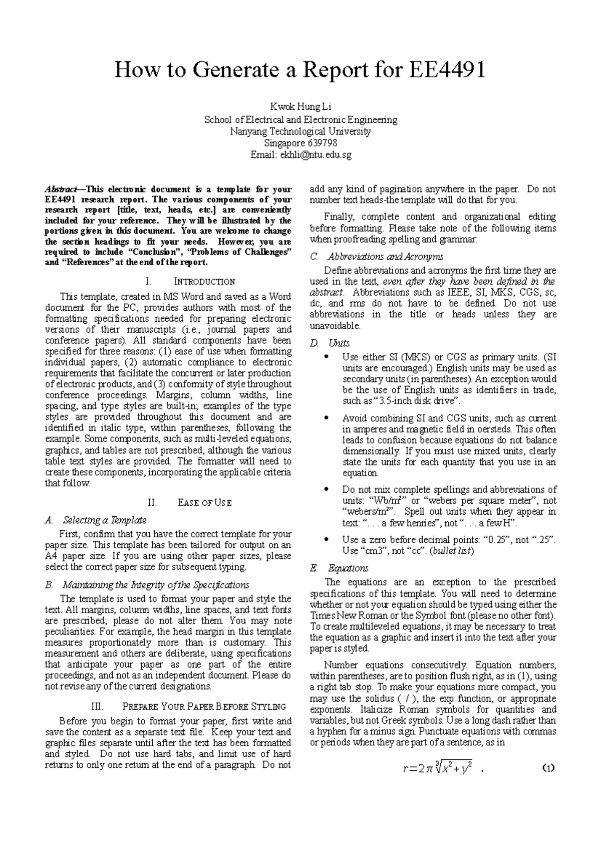 EE4491 - Report Template and example - EE4491 - NTU - Studocu
