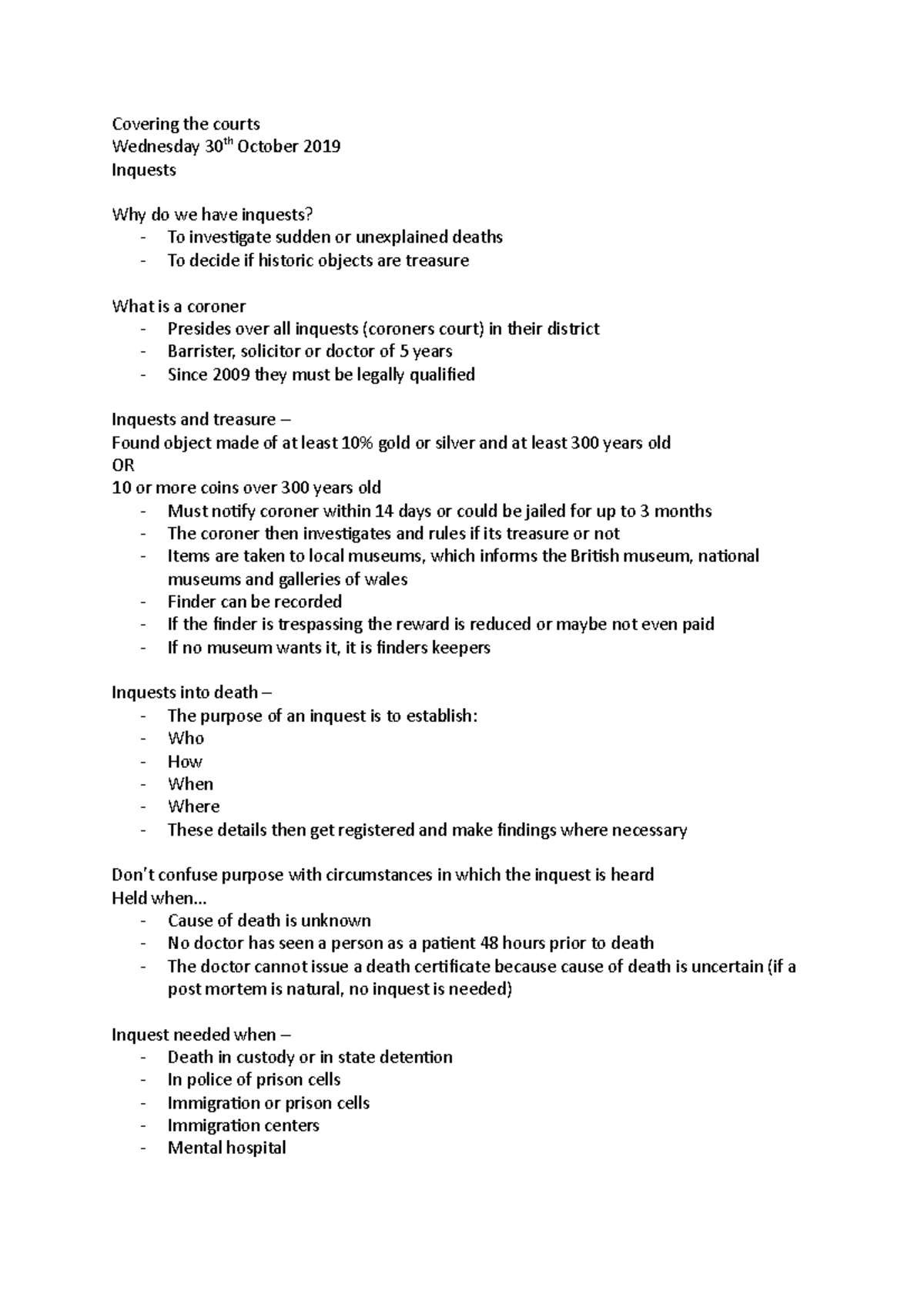 Inquests - Covering the courts Wednesday 30th October 2019 Inquests Why ...