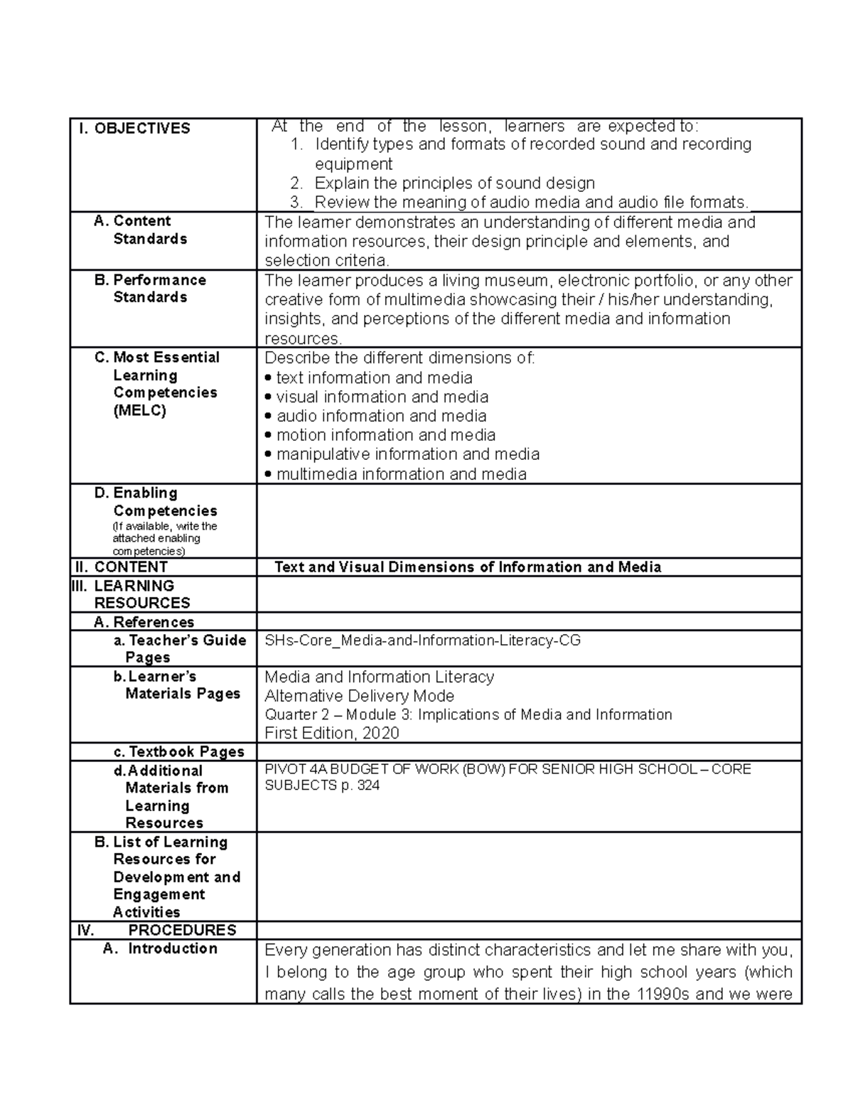 MIL Q2 - 9 - notes for media and information literacy - I. OBJECTIVES ...