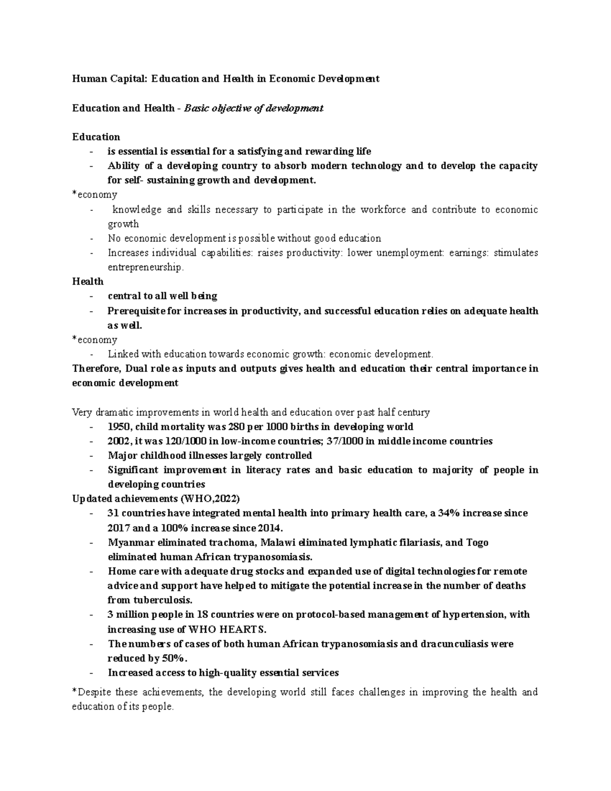 Maseco-notes - Notes - Economic Development - Human Capital: Education ...
