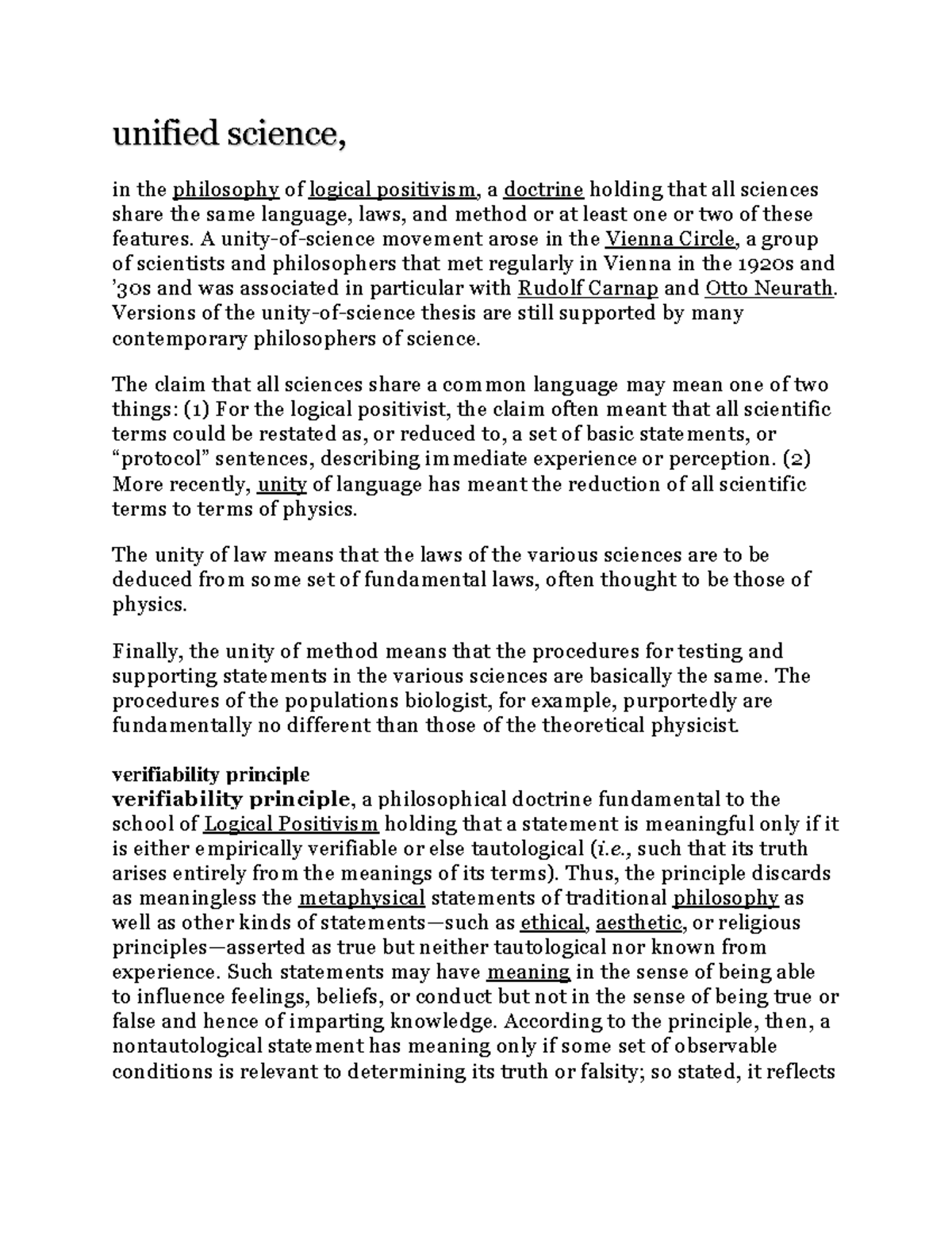 Unified science - unified science, in the philosophy of logical ...