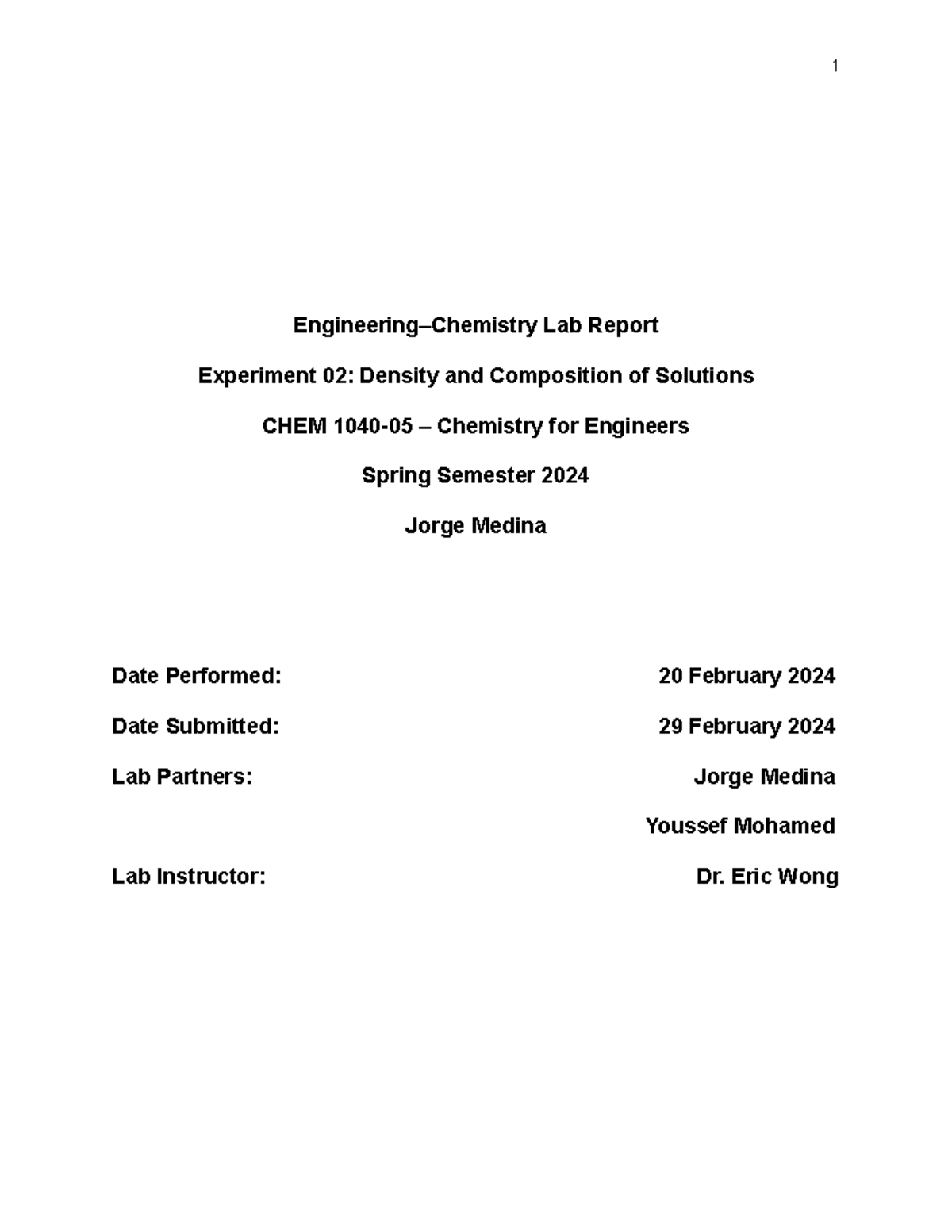 Experiment 02 Density and Composition of Solutions Lab Report ...