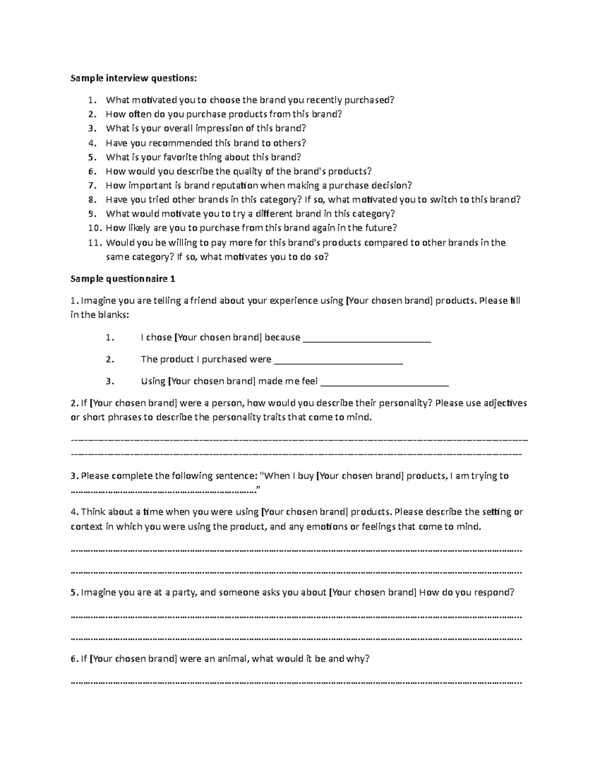 Sample questionnaires and interview questions for Mission 2 - Sample ...