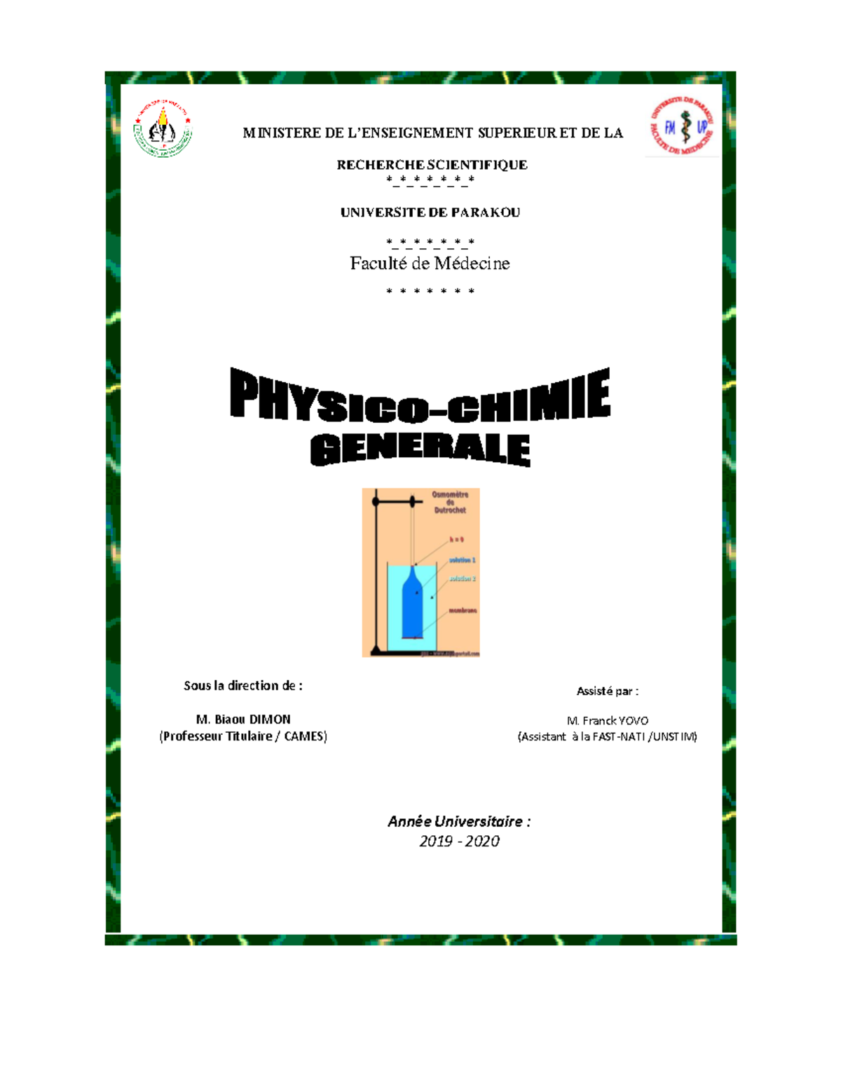 Physico-chimie 1 FINI 19 05 20 - MINISTERE DE L’ENSEIGNEMENT SUPERIEUR ...