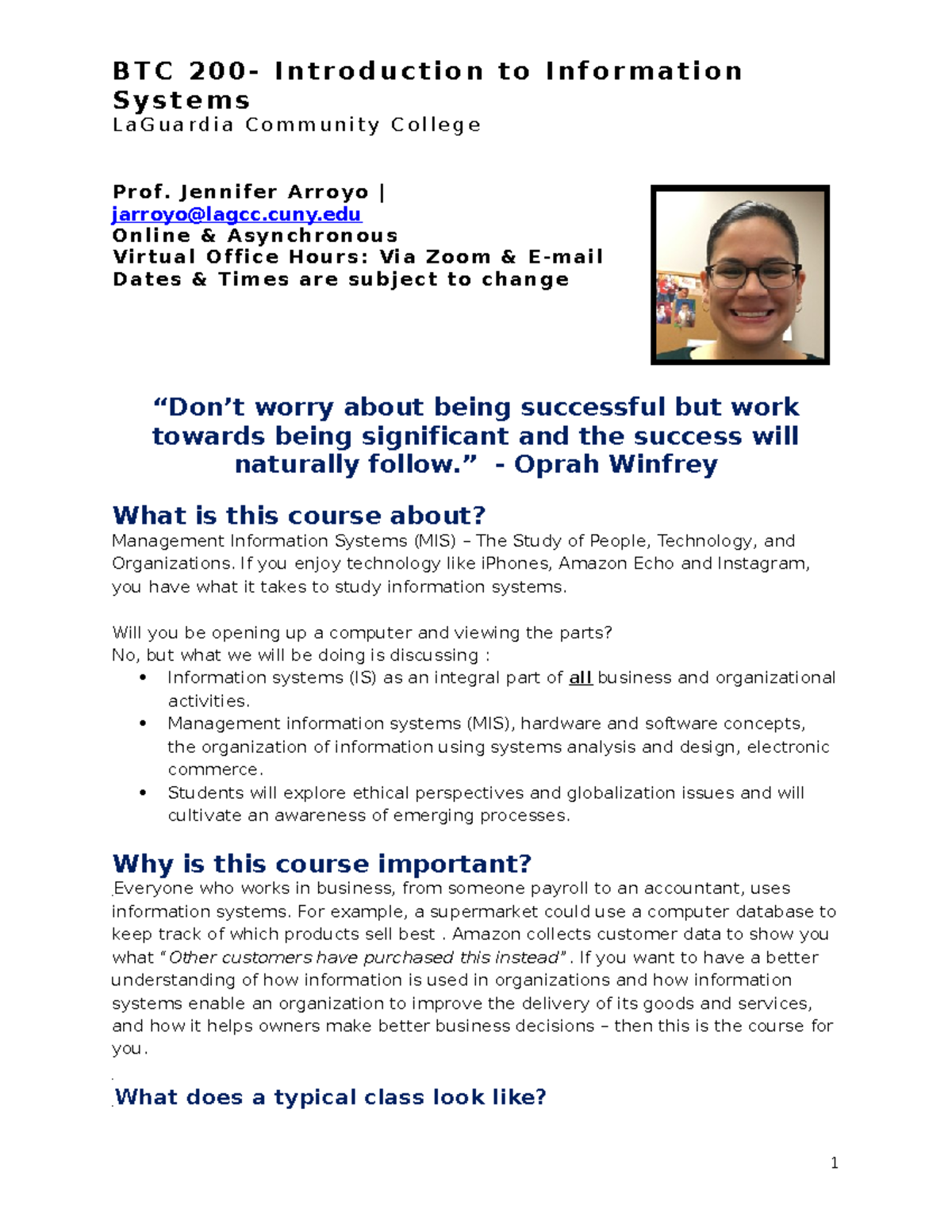 BTC 200 Online Syllabus - S y s t e m s L a G u a r d i a C o m m u n i ...