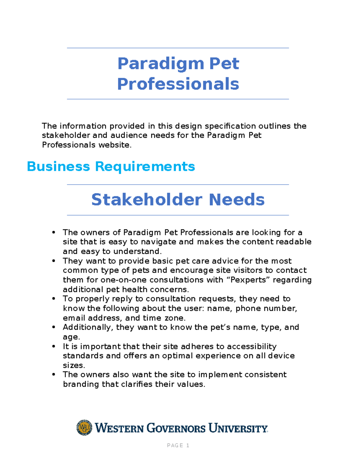 Paradigm Pet Professionals Prototype Breakdown - Paradigm Pet ...